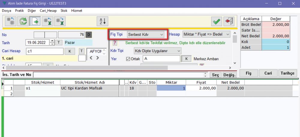Tevkifatlı Alım İadesi / Serbest KDV Vio Yazılım